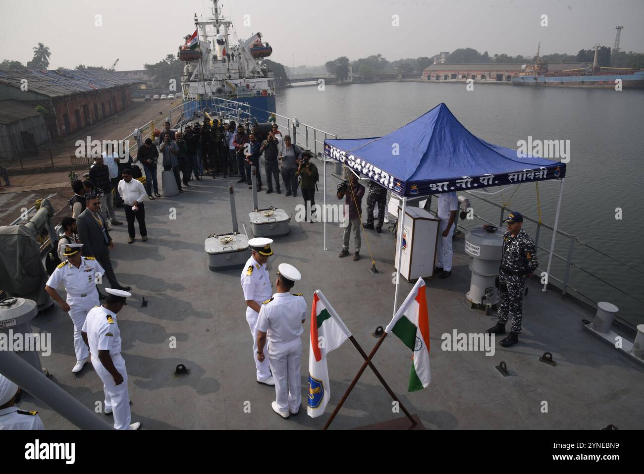 Kolkata, India. 24th Nov, 2024. Navy sailors are seen in front the ...