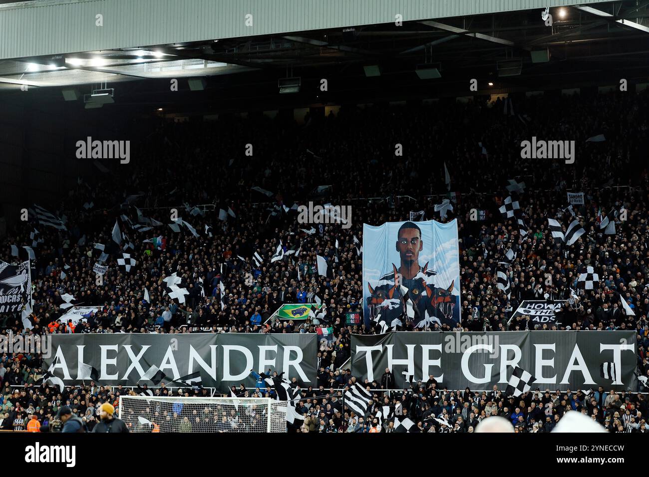 A tifo depicting Newcastle United's Alexander Isak ahead of the Premier ...