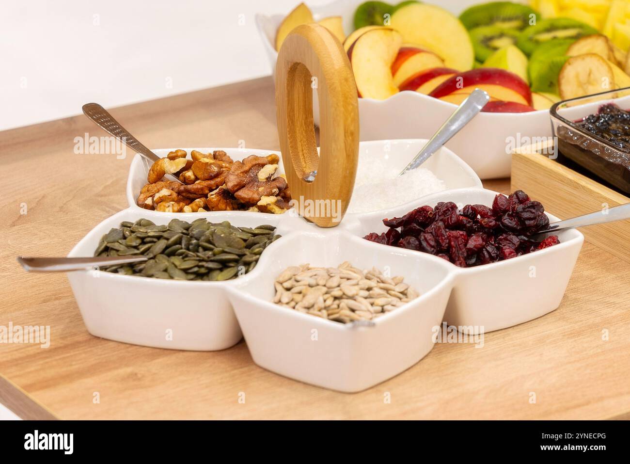 assorted dried fruits, nuts and seeds, hotel buffet breakfast. Catering ...