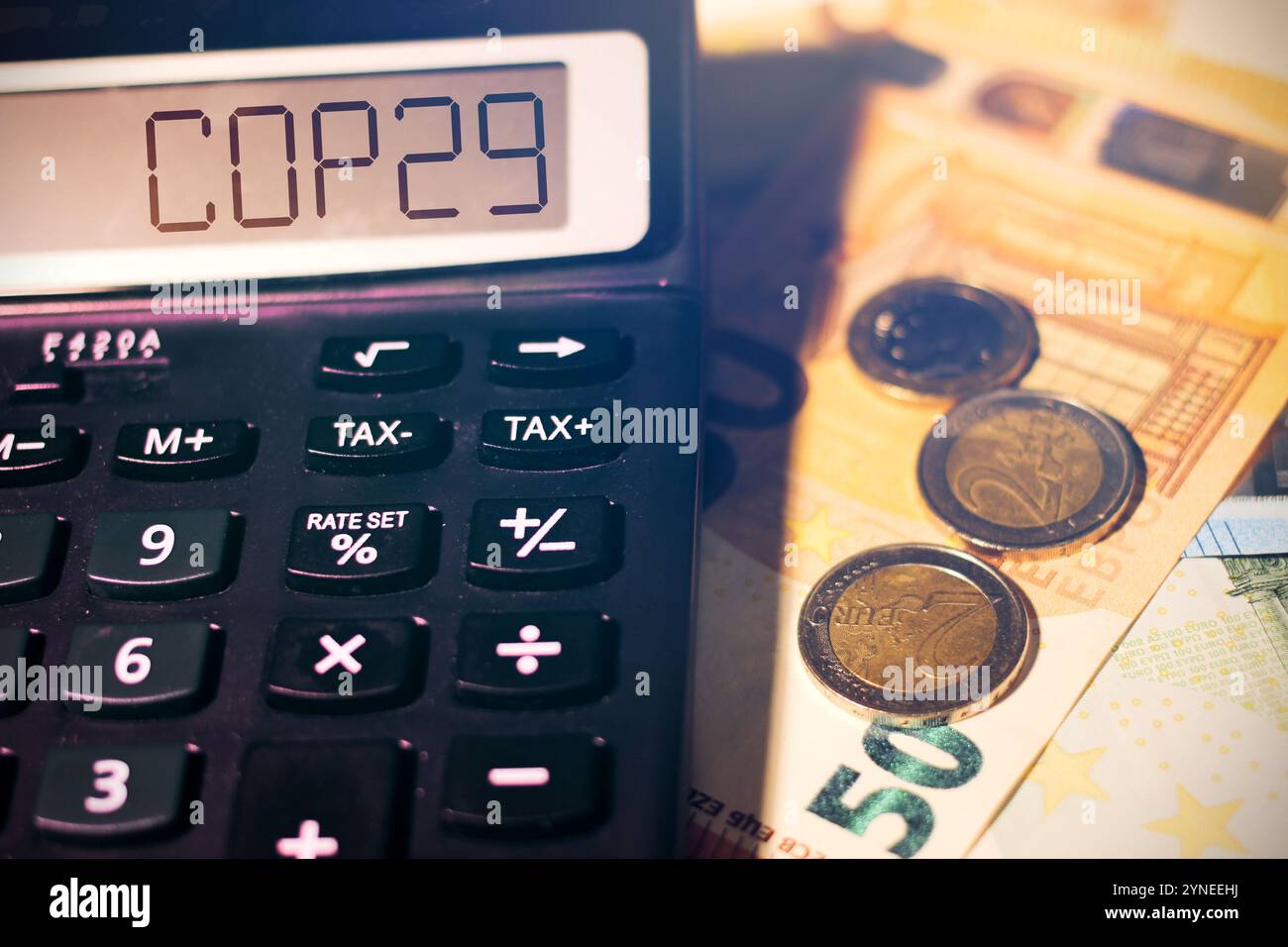 Calculator with the text "COP29 Stock Photo - Alamy