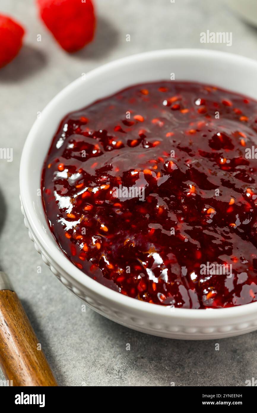 Sweet Homemade Red Raspberry Jam Preserves in a Bowl Stock Photo - Alamy
