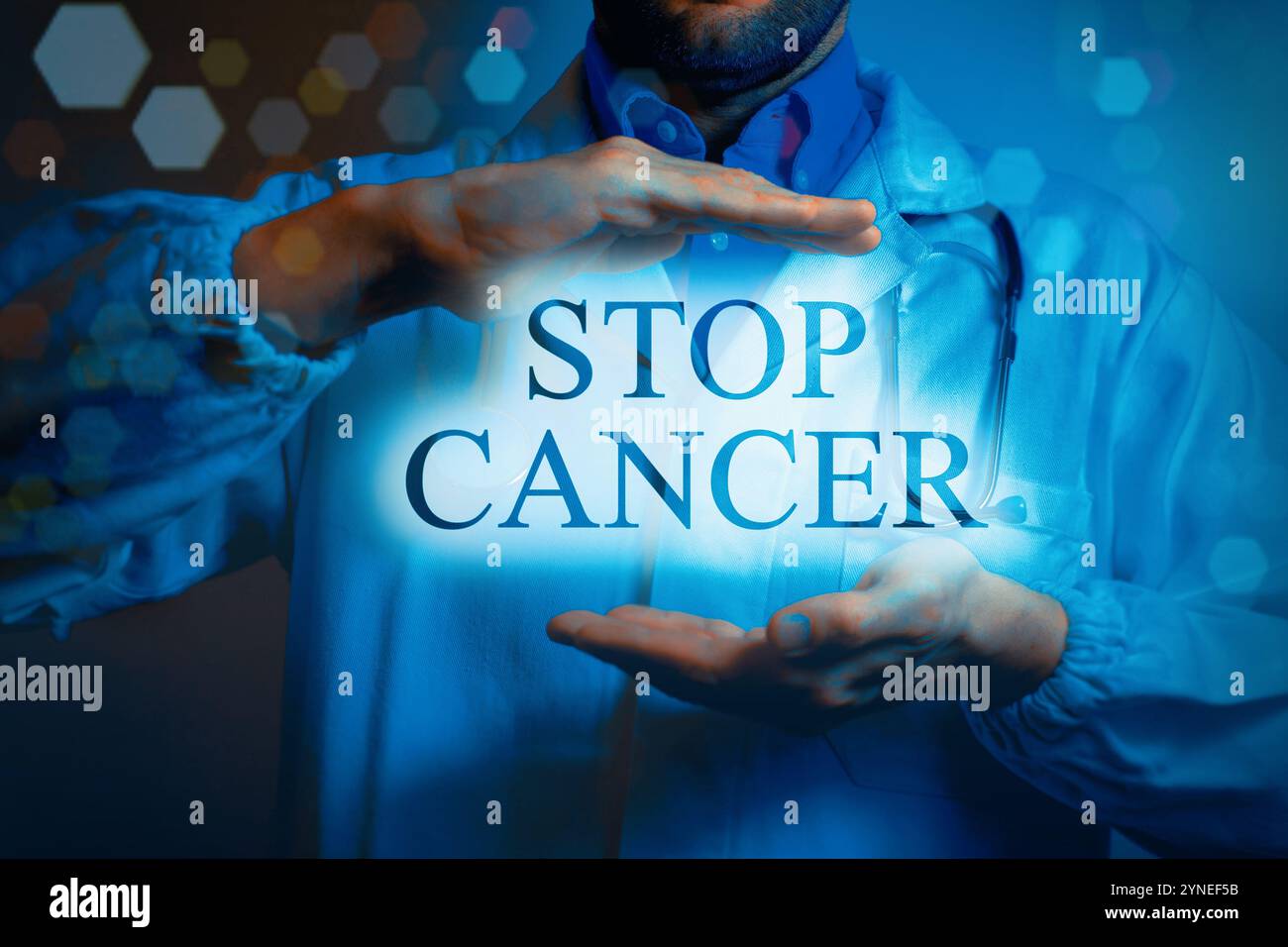 Cancer prevention and awareness concept, "Stop Cancer" words, medical ...