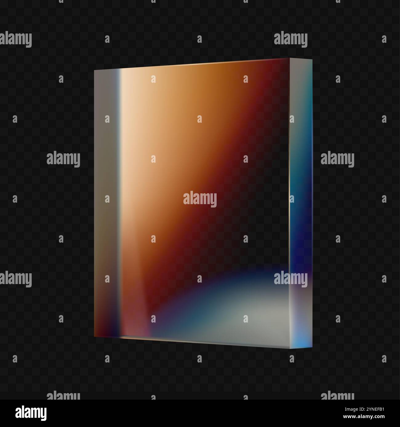 Rectangular 3d glass shape with warm gradient on dark backdrop. Vector ...