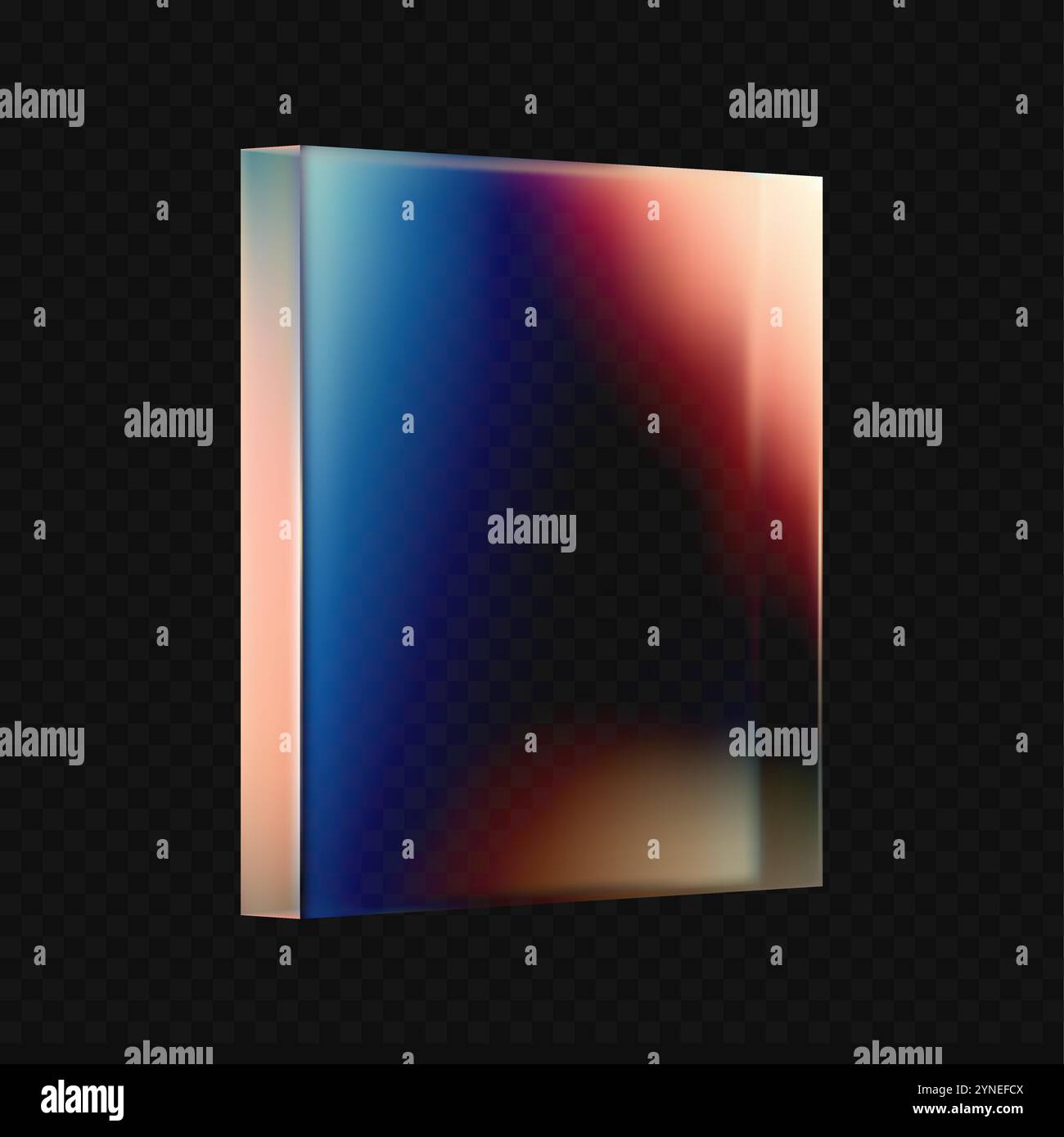 Rectangular glass block with cool gradient colors on dark background ...