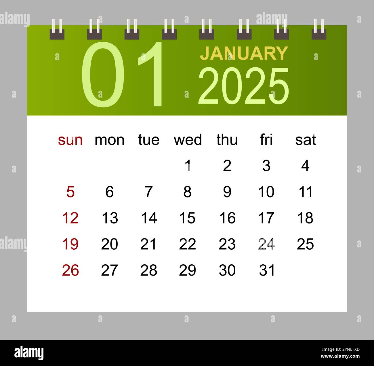 January 2025. Vector monthly calendar template 2025 year in simple ...