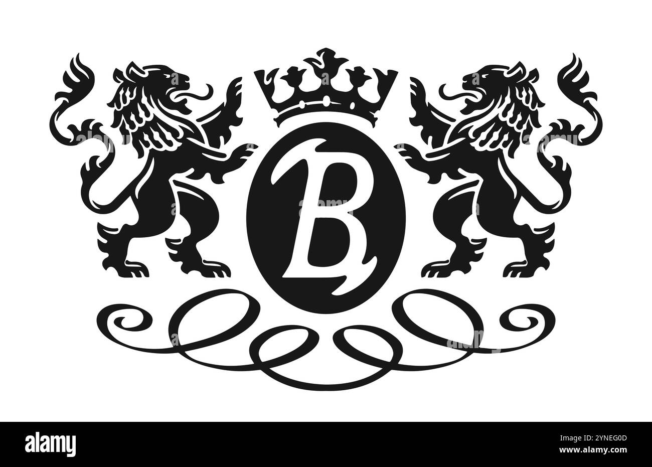 Heraldic emblem with rampant lions. Shield with armorial animals. Brand ...