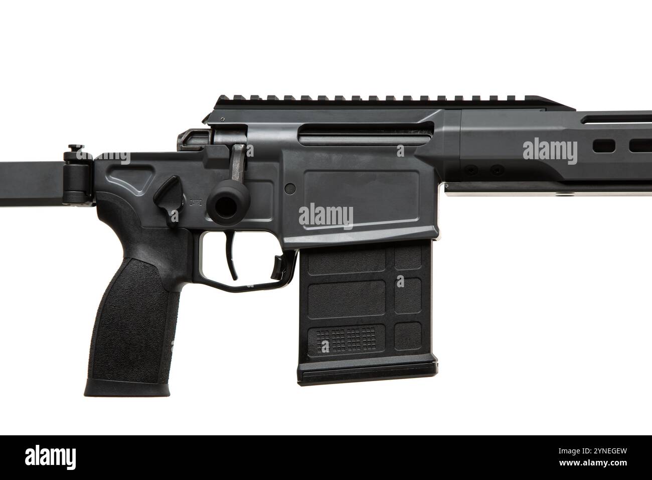 Precision rifle with a modular design, featuring an adjustable stock ...