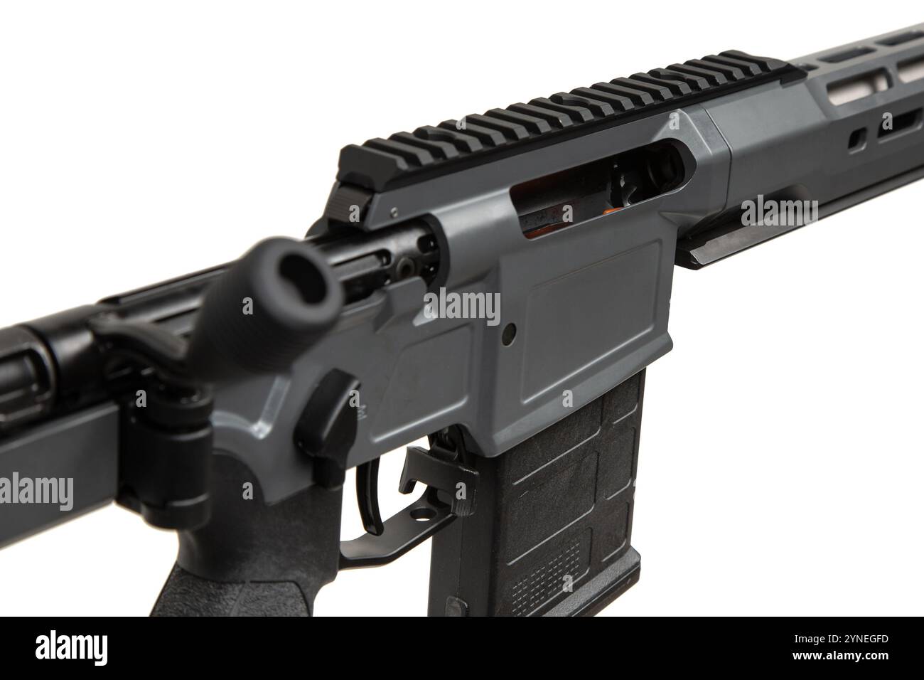 Precision rifle with a modular design, featuring an adjustable stock ...