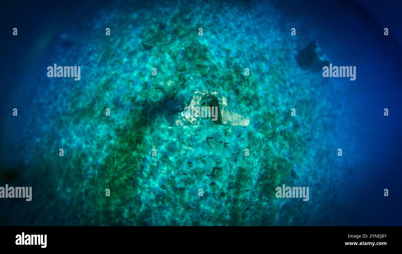 Underwater top down view of submerged stone blocks, lying on the sea ...