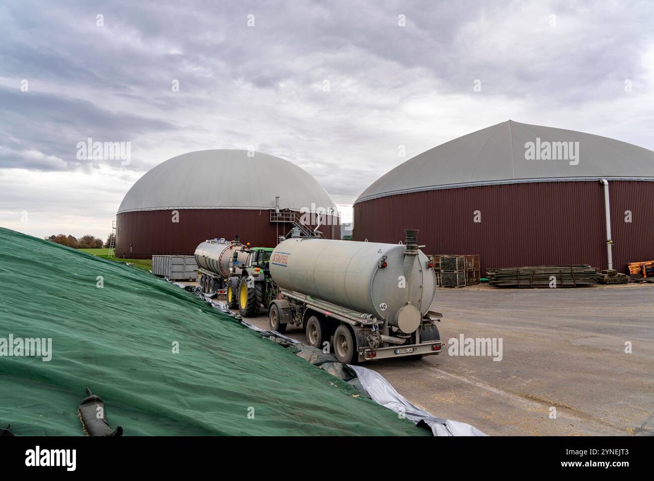 Biogasanlage erzeugt Gas aus verschiedener Biomasse, der Strom wird in ...