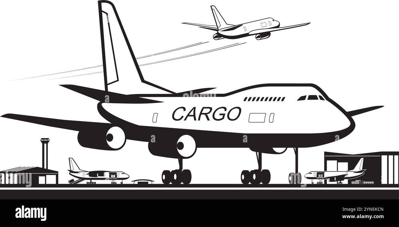 Cargo airplane at airport terminal – vector illustration Stock Vector ...