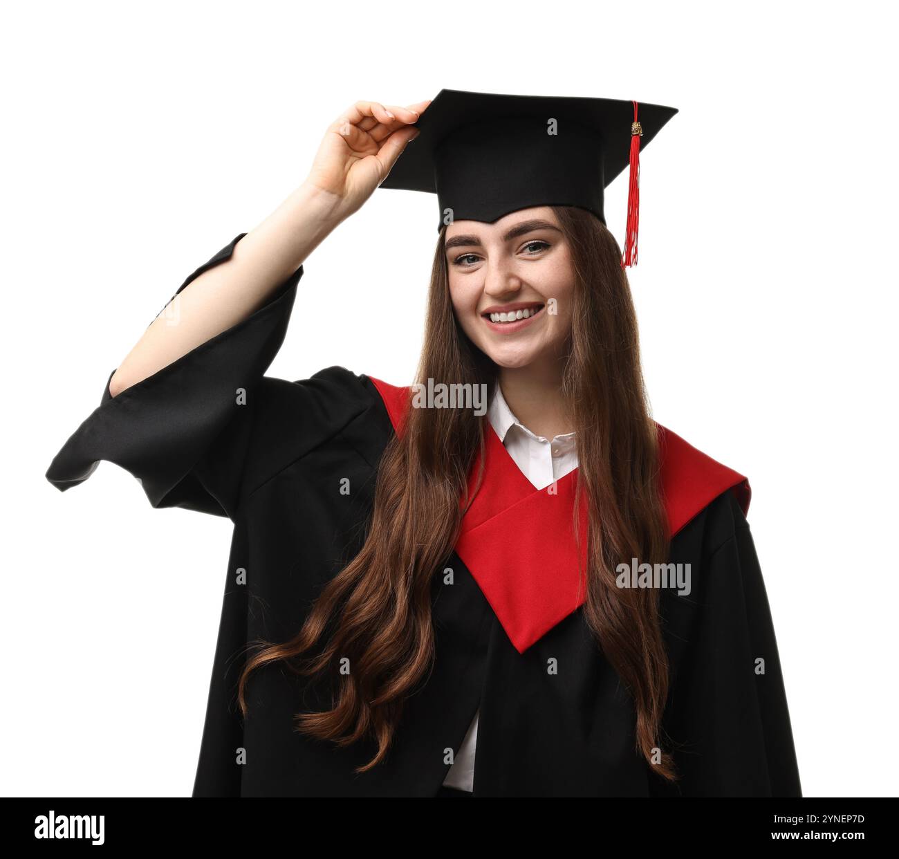 Happy student after graduation on white background Stock Photo - Alamy