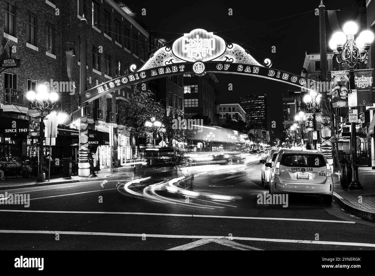 Gaslamp quarter san diego night Black and White Stock Photos & Images ...