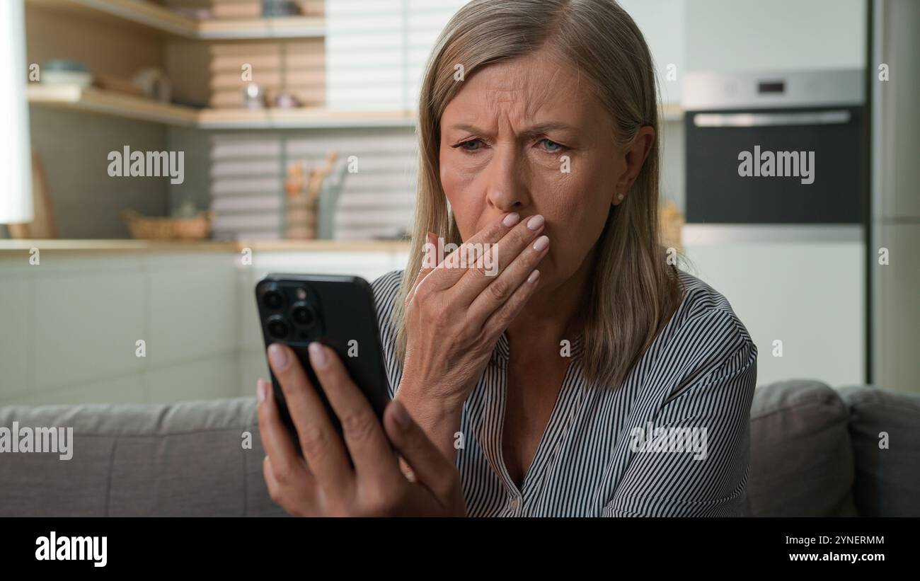 Shocked mature senior Caucasian woman female old lady elderly granny ...