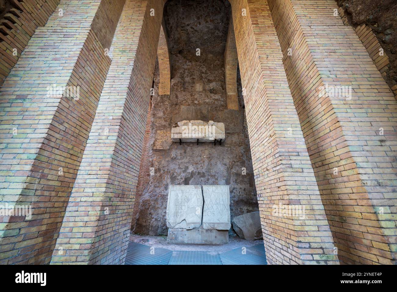 Inside the Mausoleum of Augustus in Rome, Italy. Interior of the tomb of Augustus with ancient ...