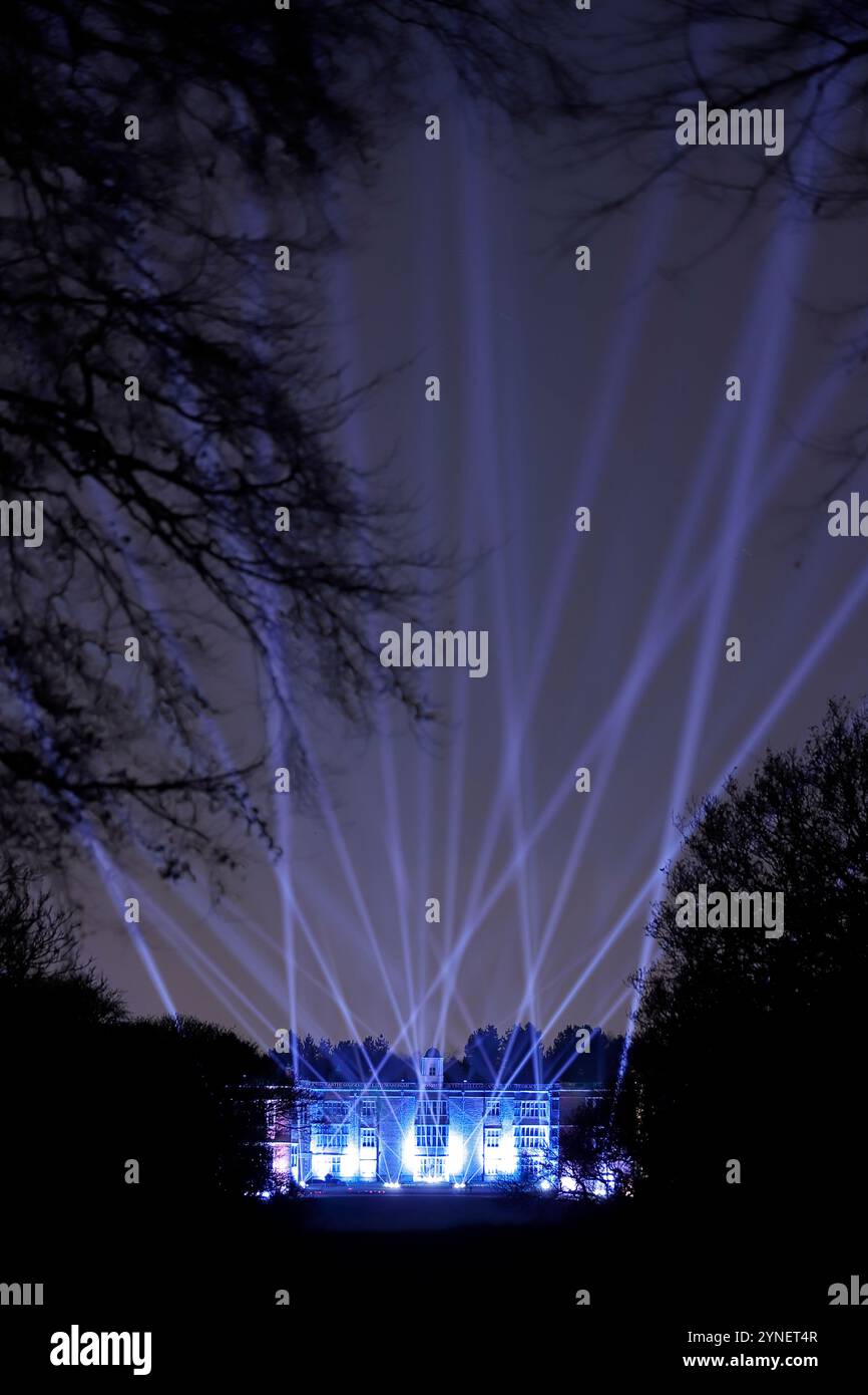 Powerful spotlights shine into the sky from the Northern Lights event ...
