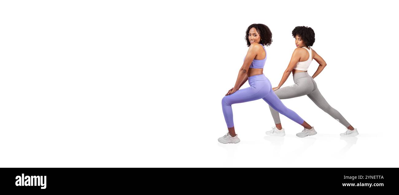 Dynamic fitness poses from two women showcasing strength and ...