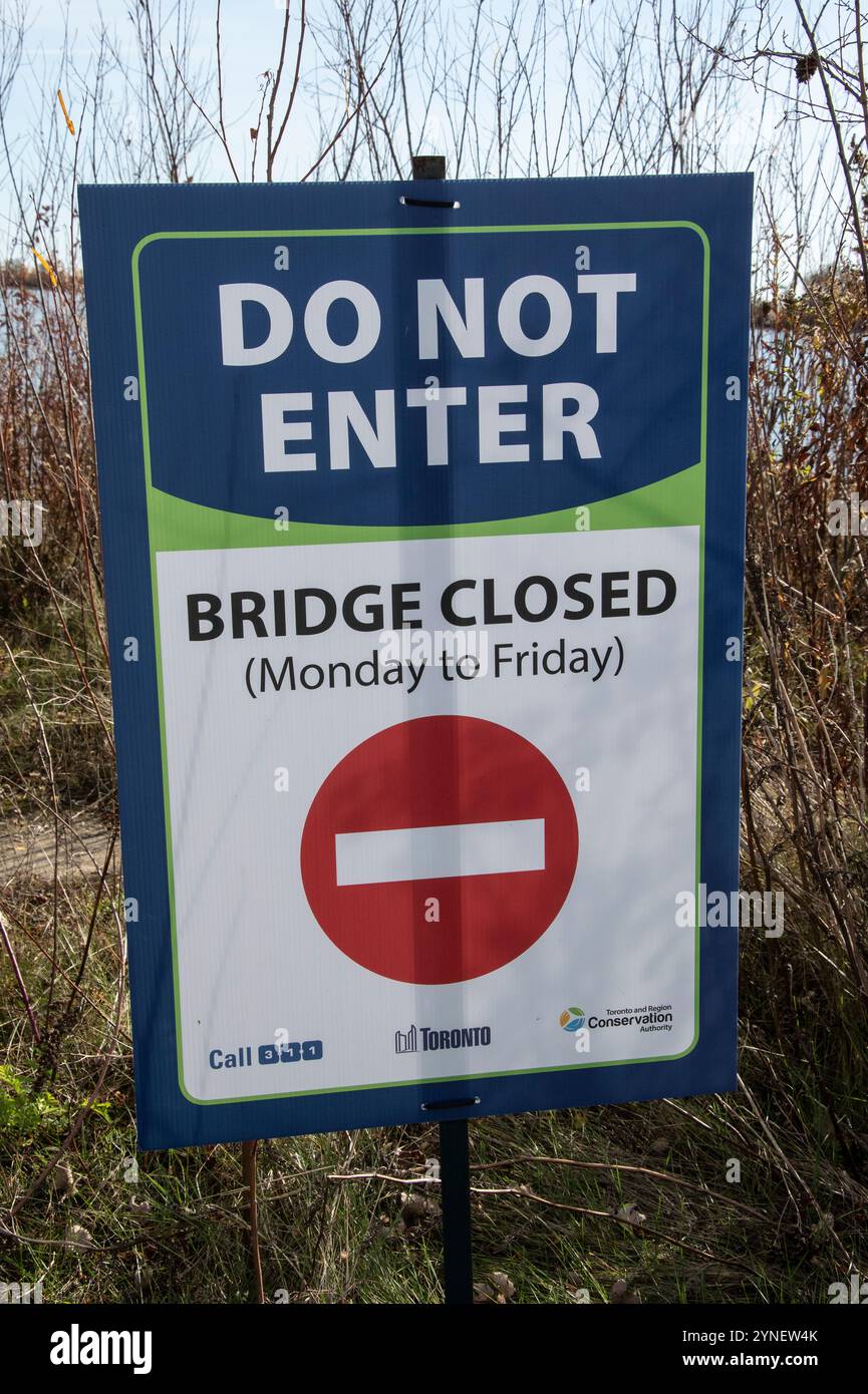 Do not enter bridge closed sign at Tommy Thompson Park in Scarborough ...