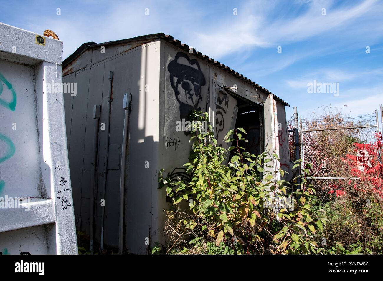 Utility shed at Toronto Harbour Lighthouse at Tommy Thompson Park in ...