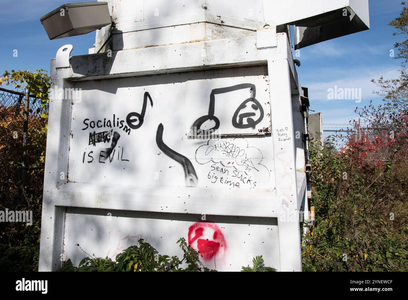 Graffiti tagged on a shipping container at Toronto Harbour Lighthouse ...