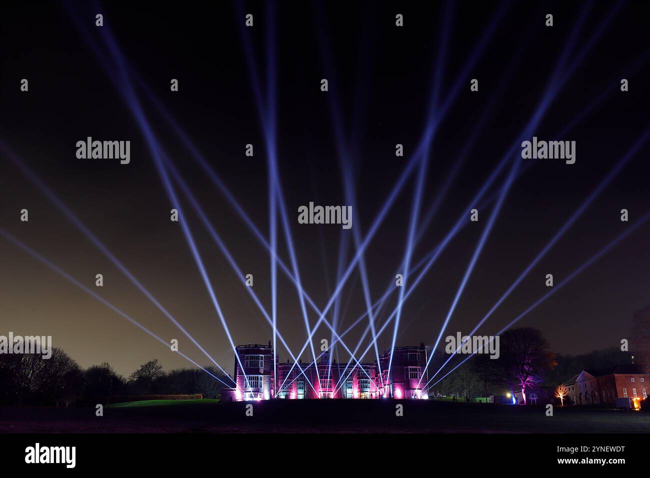 Powerful spotlights shine into the sky from the Northern Lights event ...