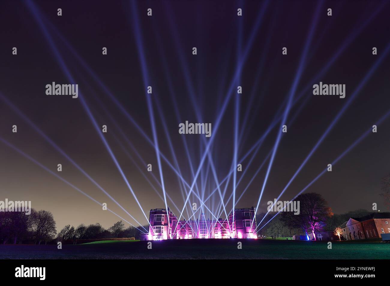 Powerful spotlights shine into the sky from the Northern Lights event ...