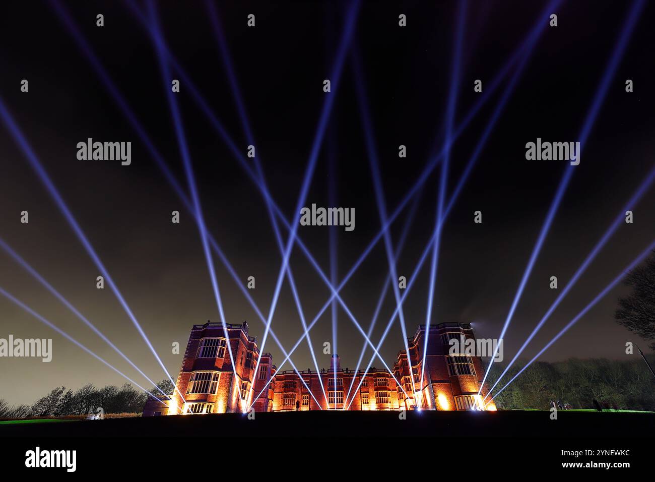 Powerful spotlights shine into the sky from the Northern Lights event ...
