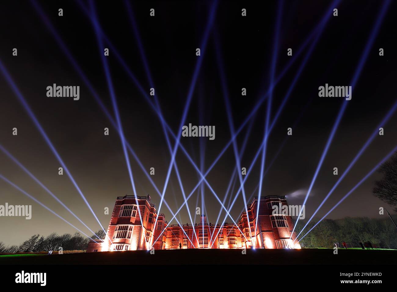 Powerful spotlights shine into the sky from the Northern Lights event ...