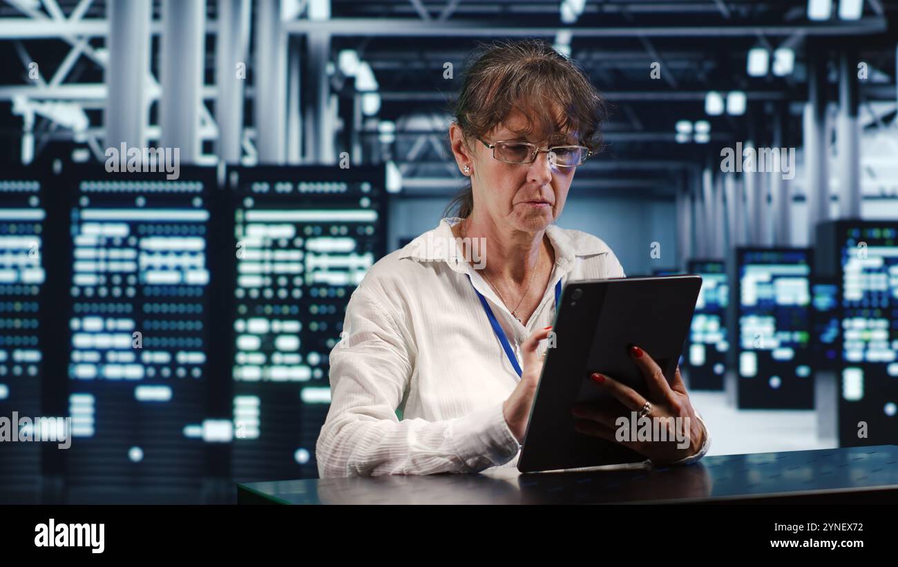 Skillful IT consultant working in high tech headquarters housing GPU dedicated servers that can ...