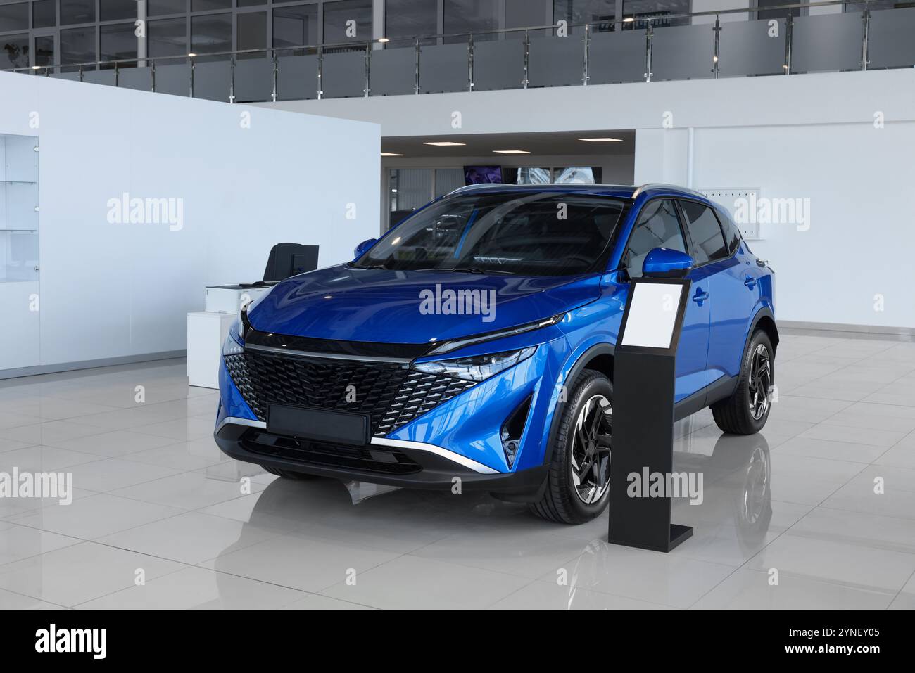 Luxury vehicle. New modern blue car in salon Stock Photo - Alamy