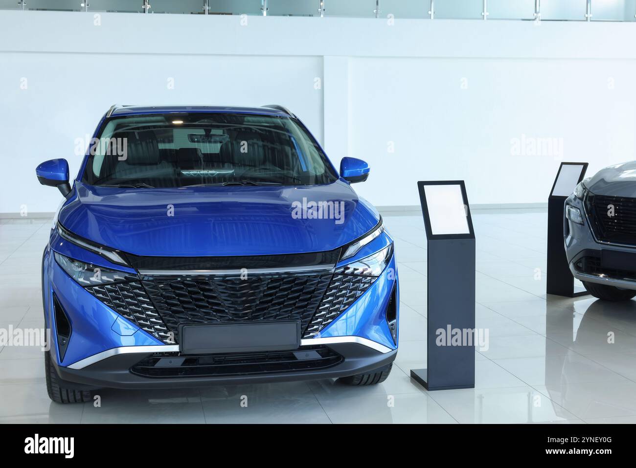 Luxury vehicle. New modern blue car in salon Stock Photo - Alamy