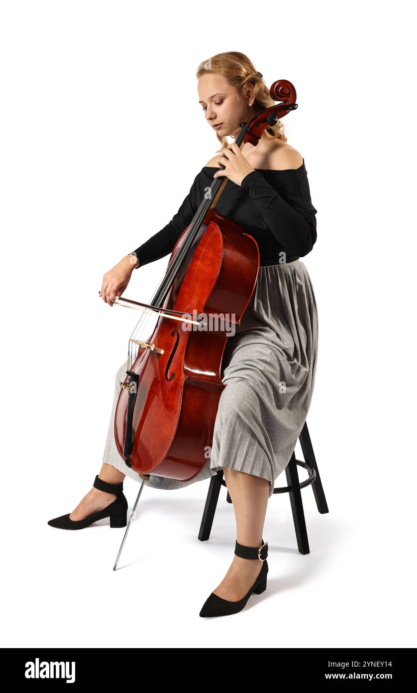 Beautiful woman cellist cello Cut Out Stock Images & Pictures - Alamy