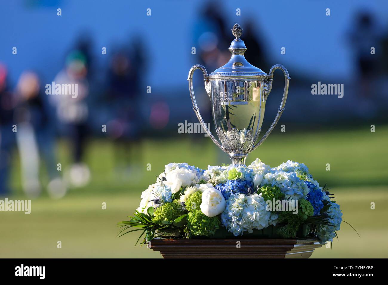 The tournament trophy sits on display after the final final round of ...
