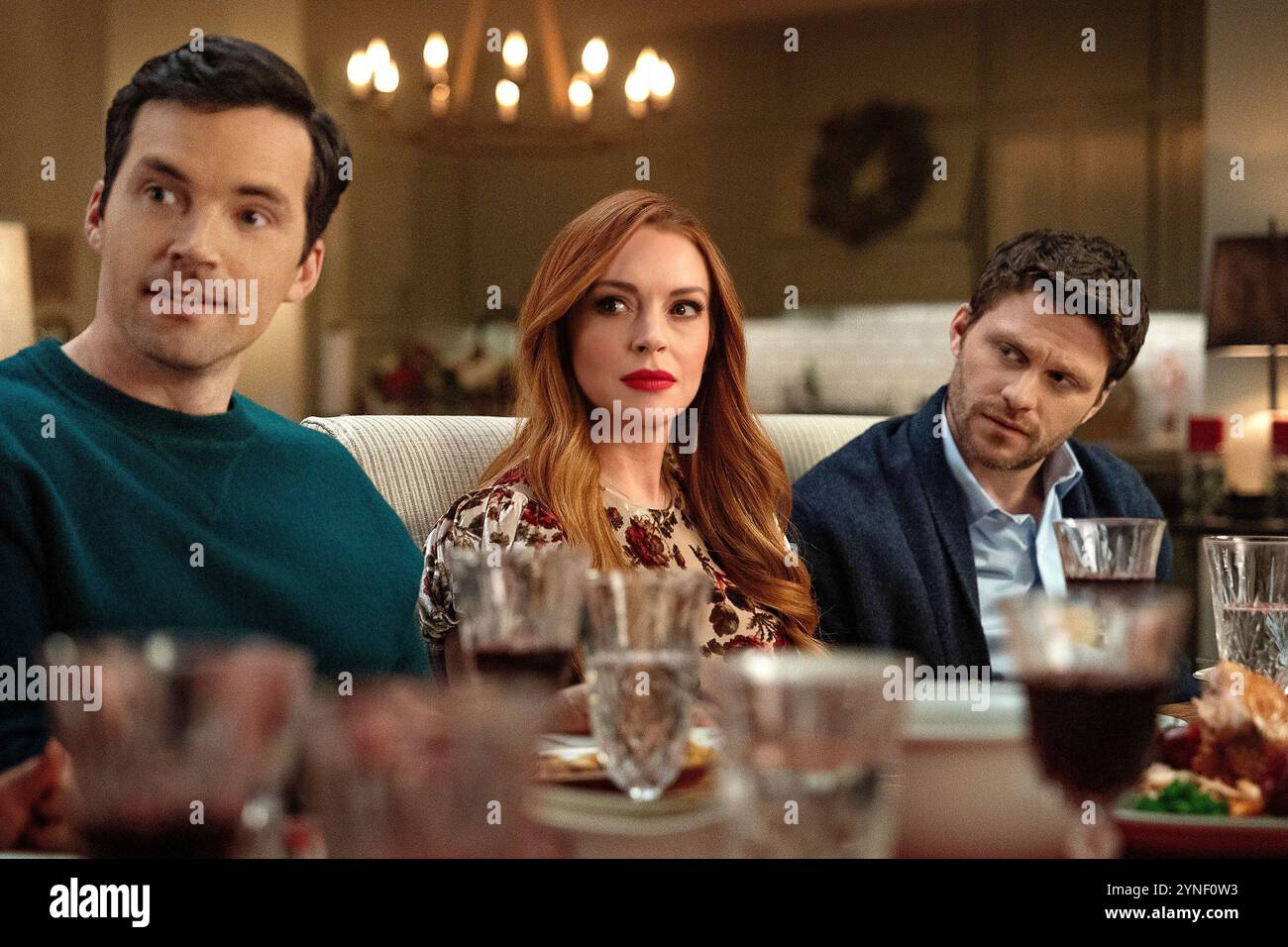 OUR LITTLE SECRET, from left: Ian Harding, Lindsay Lohan, Jon Rudnitsky, 2024. ph: Bob Mahoney ...