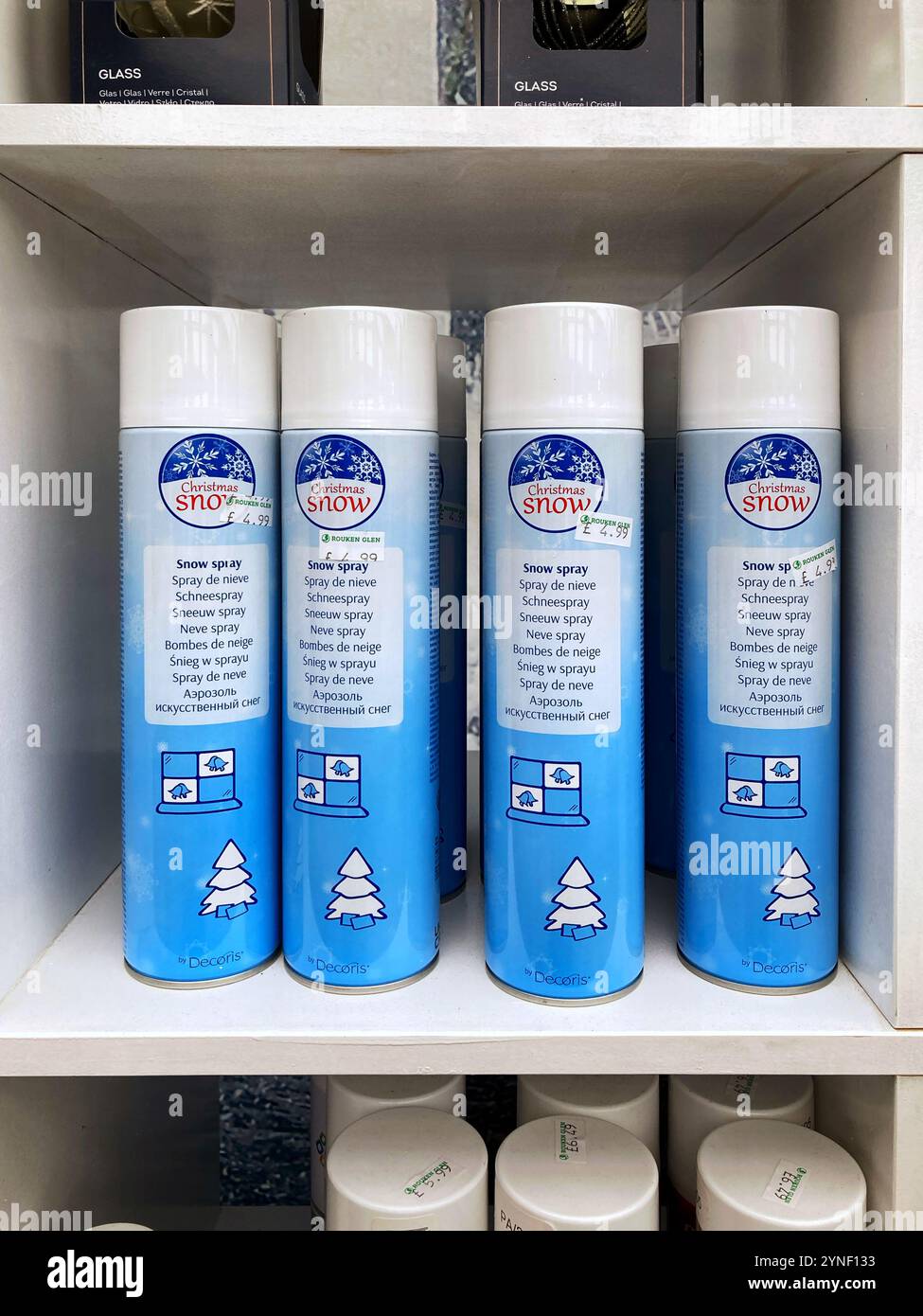 Aerosol cans of fake snow for sale Stock Photo - Alamy