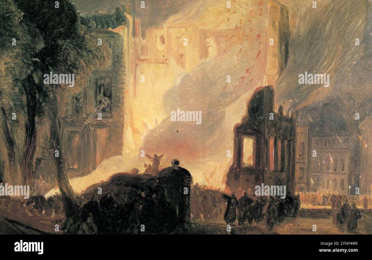 Burning of mansion house Stock Photo - Alamy