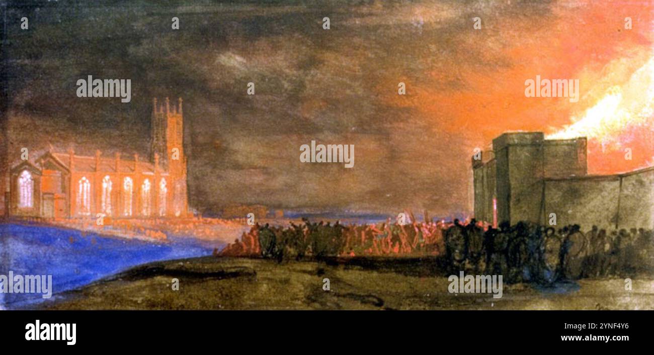 Burning of the new gaol Stock Photo - Alamy