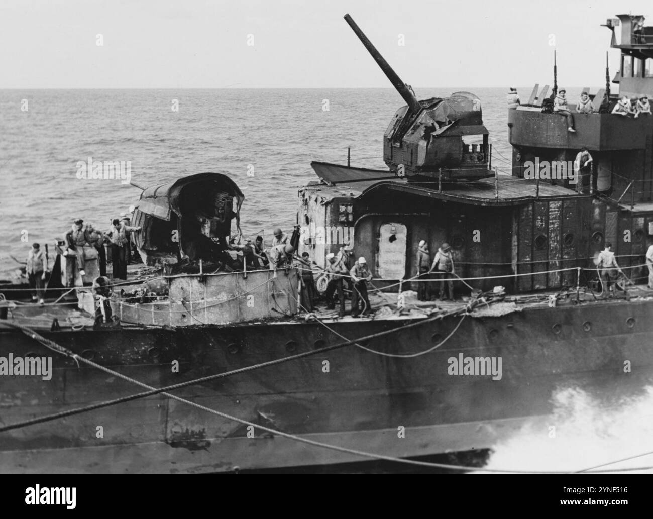 Burnt-out forecastle of USS Smith (DD-378) after the Battle of the ...