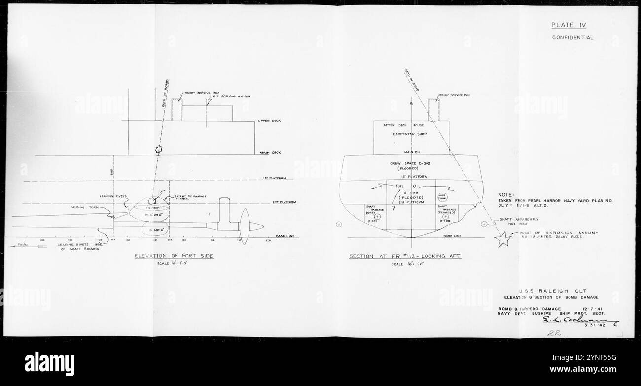 BUSHIPS WDR №9 - USS RALEIGH (CL-7) Torpedo & Bomb Damage, 7 december ...
