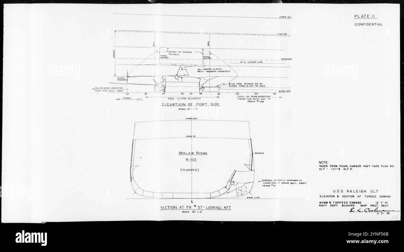 BUSHIPS WDR №9 - USS RALEIGH (CL-7) Torpedo & Bomb Damage, 7 december ...
