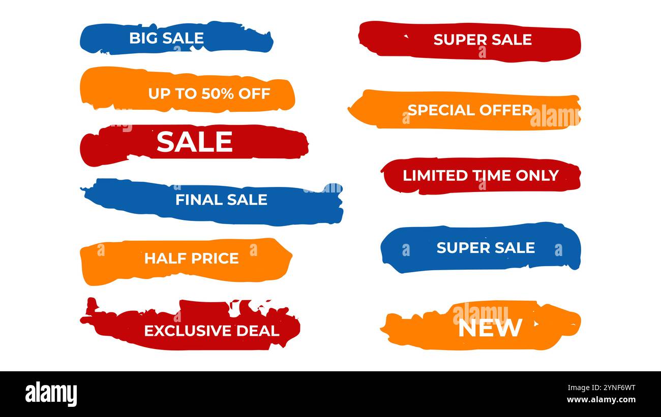 Discount and Striking sale stickers painted brush strokes. For ...