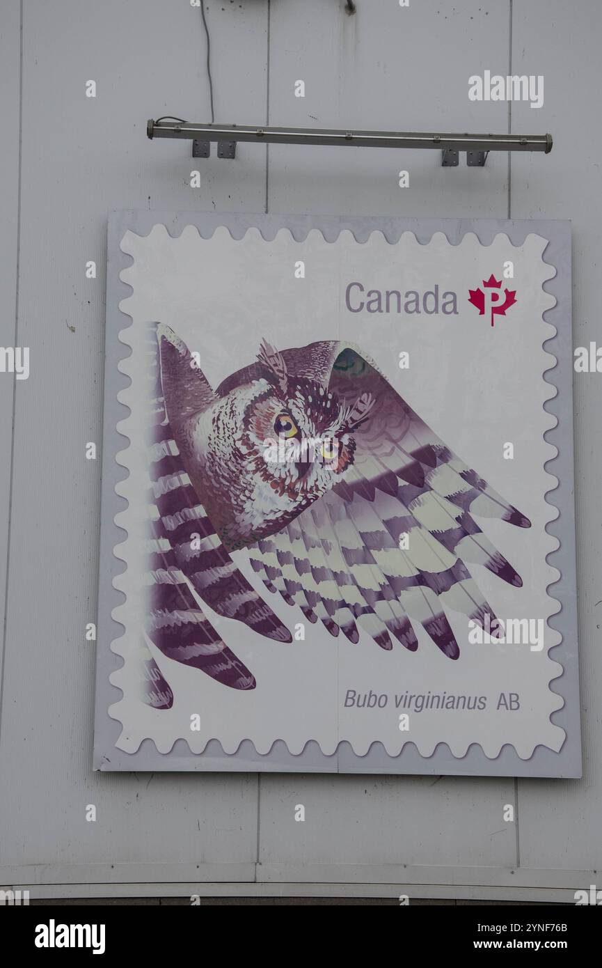 Great horned owl postage stamp mural at Canada Post Delivery Centre on ...
