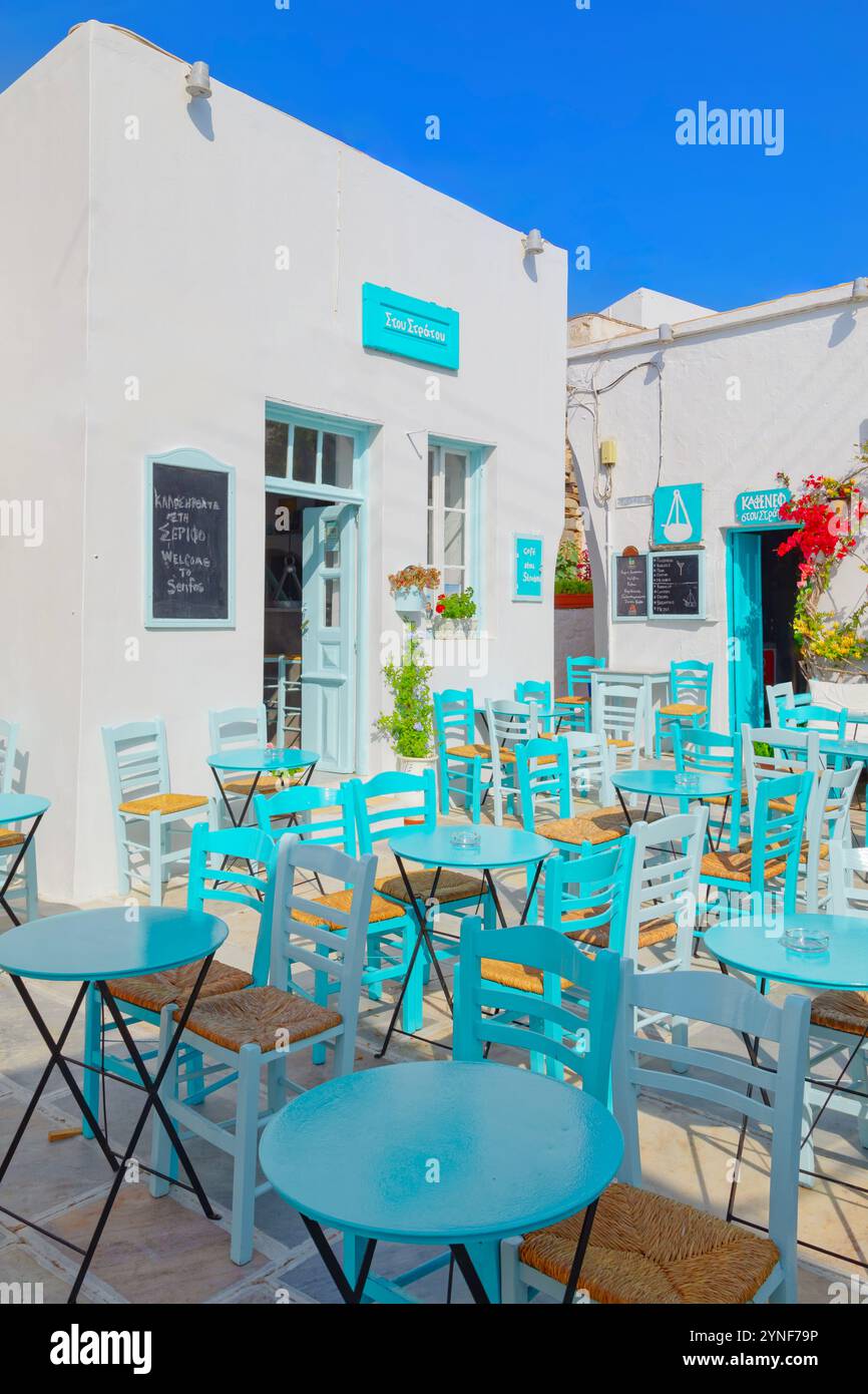 Outdoor restaurants, Chora central square, Chora, Serifos Island ...