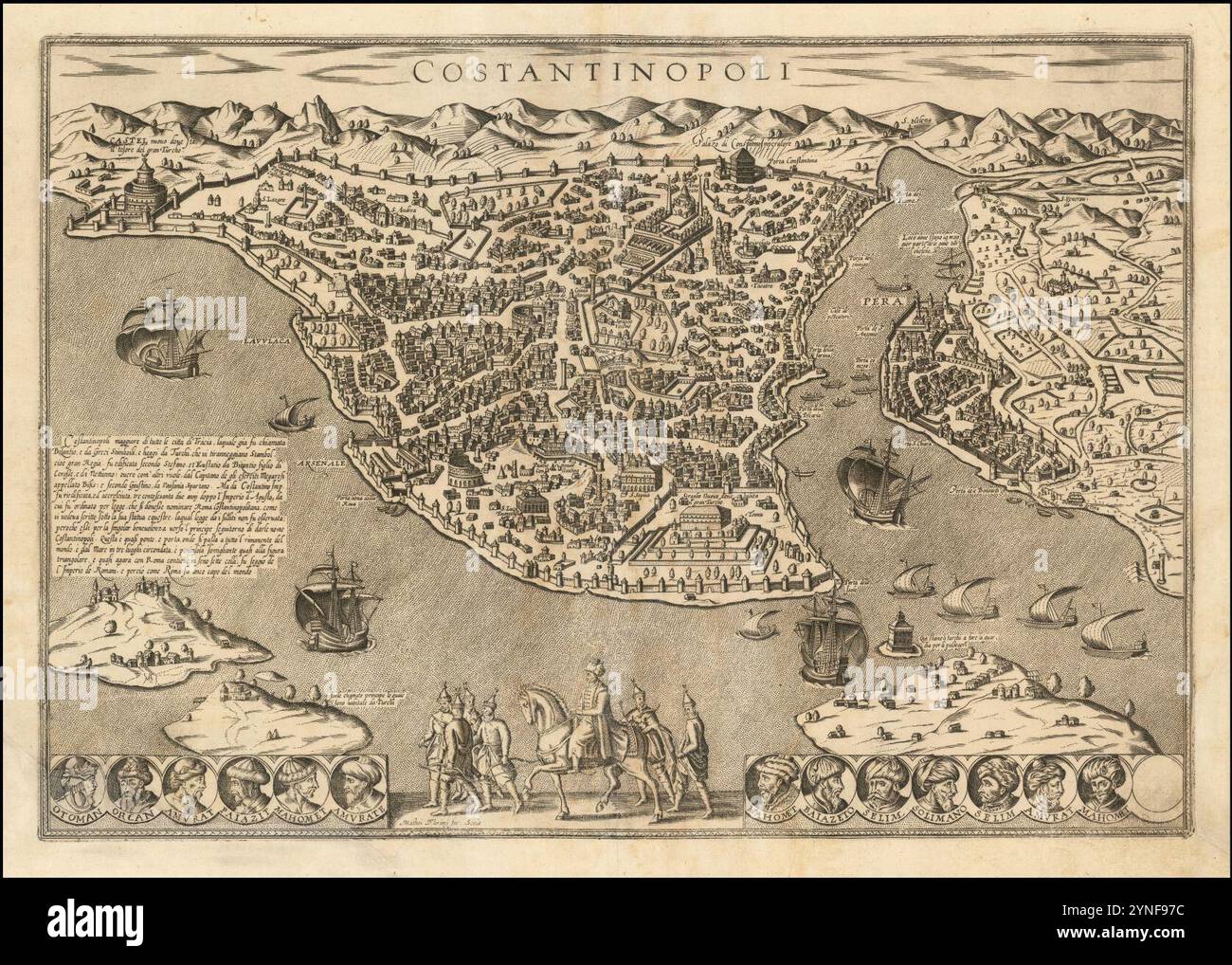 Ca. 1600 bird's eye view map of Constantinople Stock Photo - Alamy