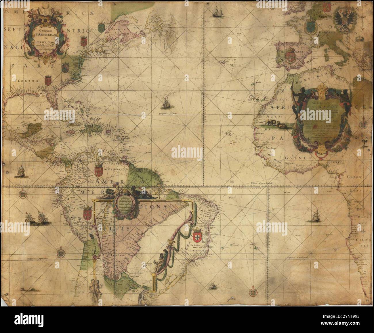 Ca. 1695 Dutch sea chart of the Atlantic Ocean Stock Photo - Alamy
