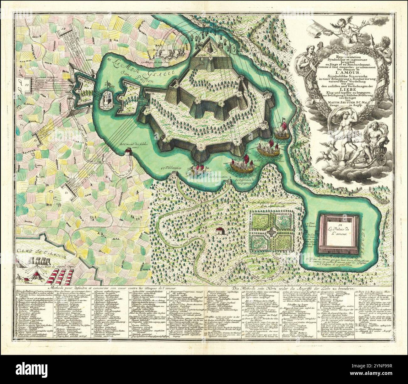 Ca. 1730 allegorical map of love by Matthaus Seutter Stock Photo - Alamy