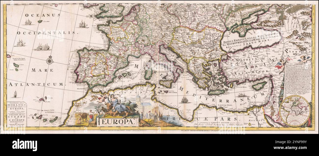 Ca. 1705 map of Southern Europe during the War of Spanish Succession ...