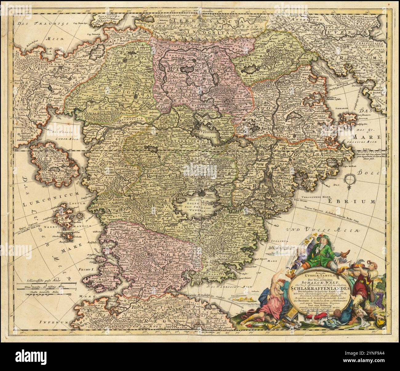 Ca. 1725 allegorical map of Cockaigne by Johann Baptist Homann Stock ...