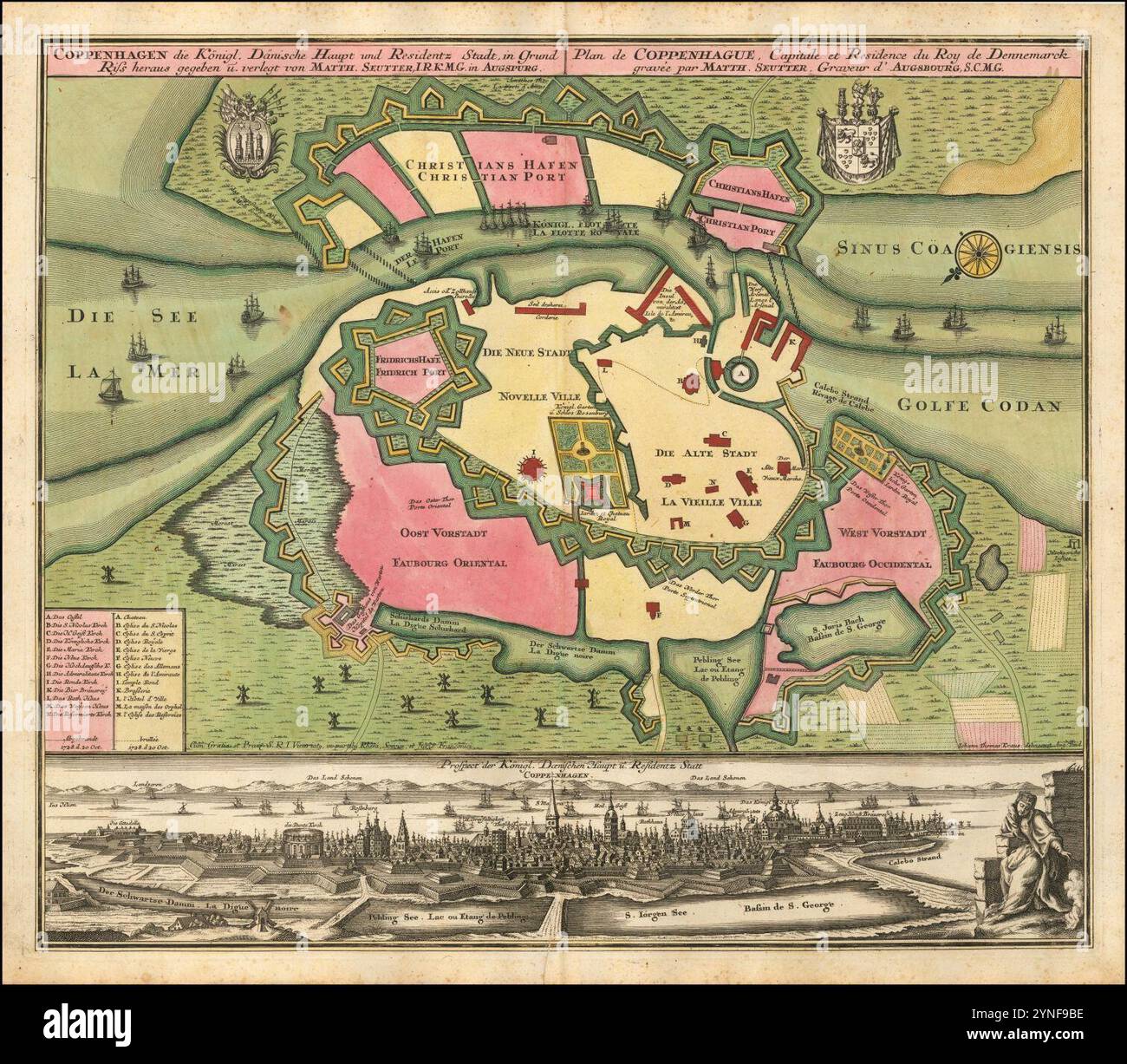 Ca. 1740 map of Copenhagen by Matthaus Seutter Stock Photo - Alamy