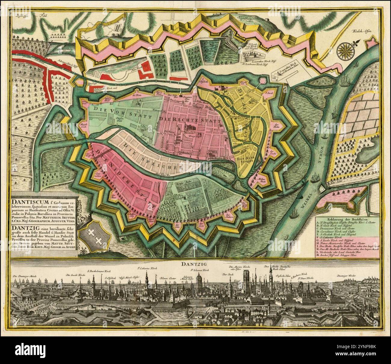 Ca. 1730 map of Gdansk by Matthaus Seutter Stock Photo - Alamy